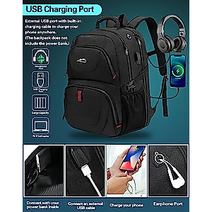 ProEtrade Travel Backpack, Extra Large Laptop Backpack School Business Anti Theft TSA Approved College Work Computer Bag Fits 17 Inch Laptop with USB Charging Port Bookbag for Women Men(Black)