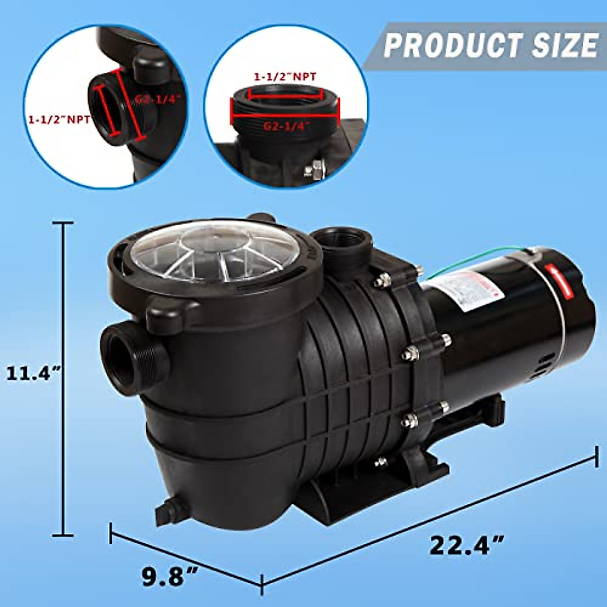TOPWAY 2HP 110v Swimming Pool Pump 111GPM Filter Garden lnground and Above Ground Pools Water Pump