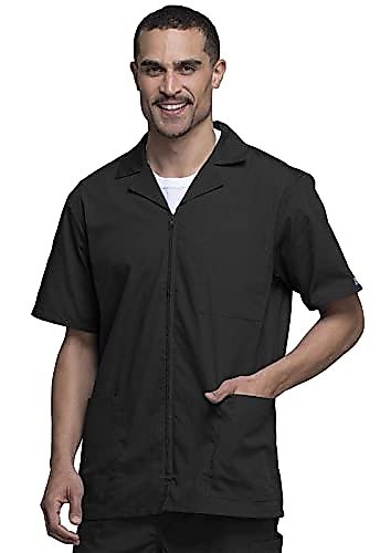 Cherokee Workwear Scrubs Men's Zip Front Jacket, Black, XX-Large