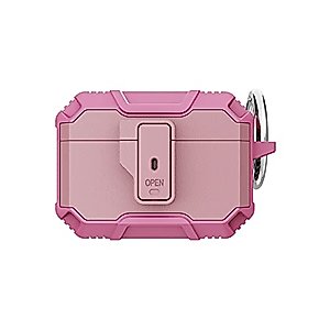 PARTYACO Case for Airpods Pro Case Cover with Lock Lid, Protective Cover Compatible with Airpod Pro Case for Men Women, Shockproof Rugged Shell for Air Pods Pro Charging Case (Pink)