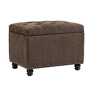 J.C.UP Upholstered Tufted Storage Ottoman, Storage Ottoman Footstool with Safety Hinge Button-Tufted Seat, Storage Bench for Bedroom Living Room Storage Toy Box(Brown-Fabric)