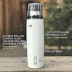 Simple Clean Stuff-V500-Stainless Steel Bottle, Triple Layer Insulate Vacuum Travel Thermos, w/Crystaline Cup-Perfect for Wine, Cocktails, Beverages like Tea/Coffee-Hot 18 hrs/Cold 48 hrs-500ml/16.9oz
