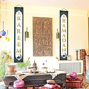 BTZO Ramadan Kareem Porch Banner,Eid Mubarak Door Banner Decoration Hanging Cover Sign for for Home Ramadan Eid Al-fitr Party Supplies