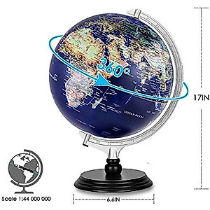 World Globe,Raised Relief Topographical Globe,Built-In LED Light for Night View for Learning Education Teaching Demo Home Office Desk Decoration
