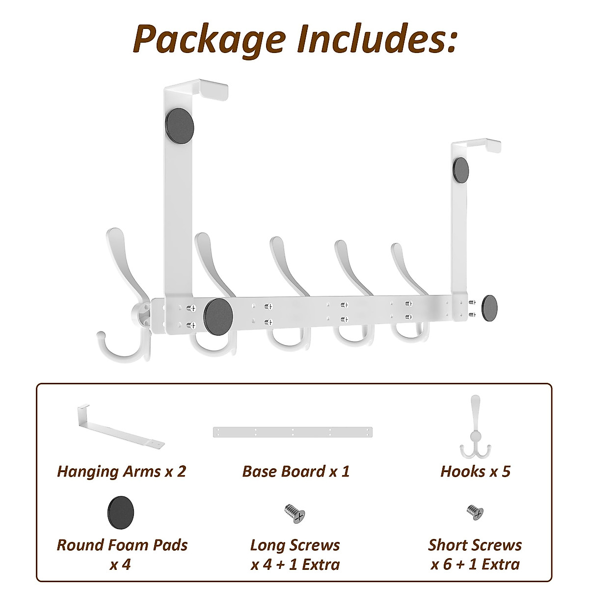 CHAUNCEY HOME Over The Door Hooks Hanger with Extended Arms for Easy Access by Women - Bathroom Accessories and Towel Rack Organizer Holder for Living Room Bedroom Hanging - 1 Pack, White