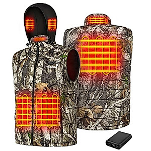 TIDEWE Men's Heated Vest with Retractable Heated Hood and Battery Pack, Lightweight Vest for Hunting/Hiking (Next Camo G2, Size S)