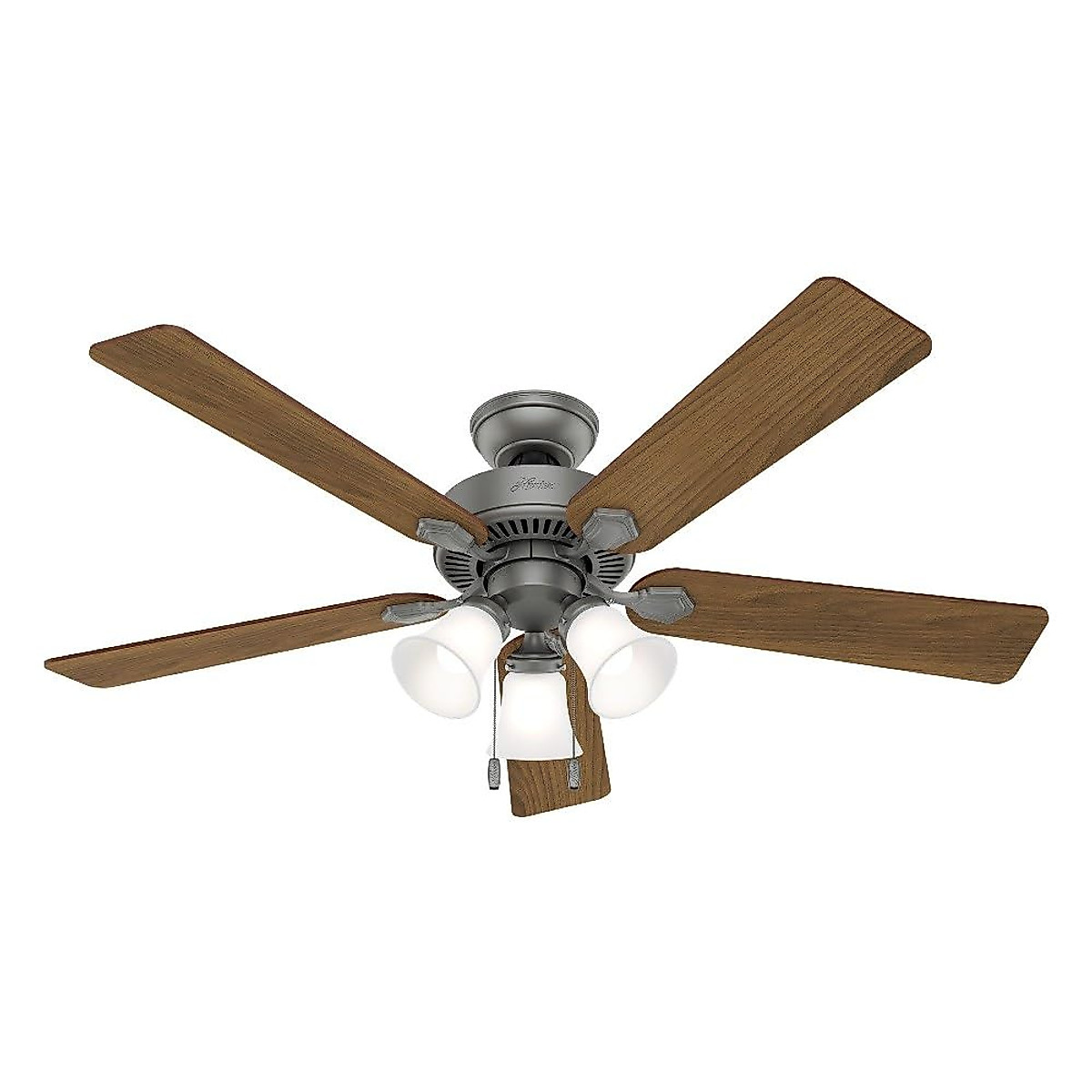 Hunter Fan Company, 50894, 52 inch Swanson Matte Silver Ceiling Fan with LED Light Kit and Pull Chain