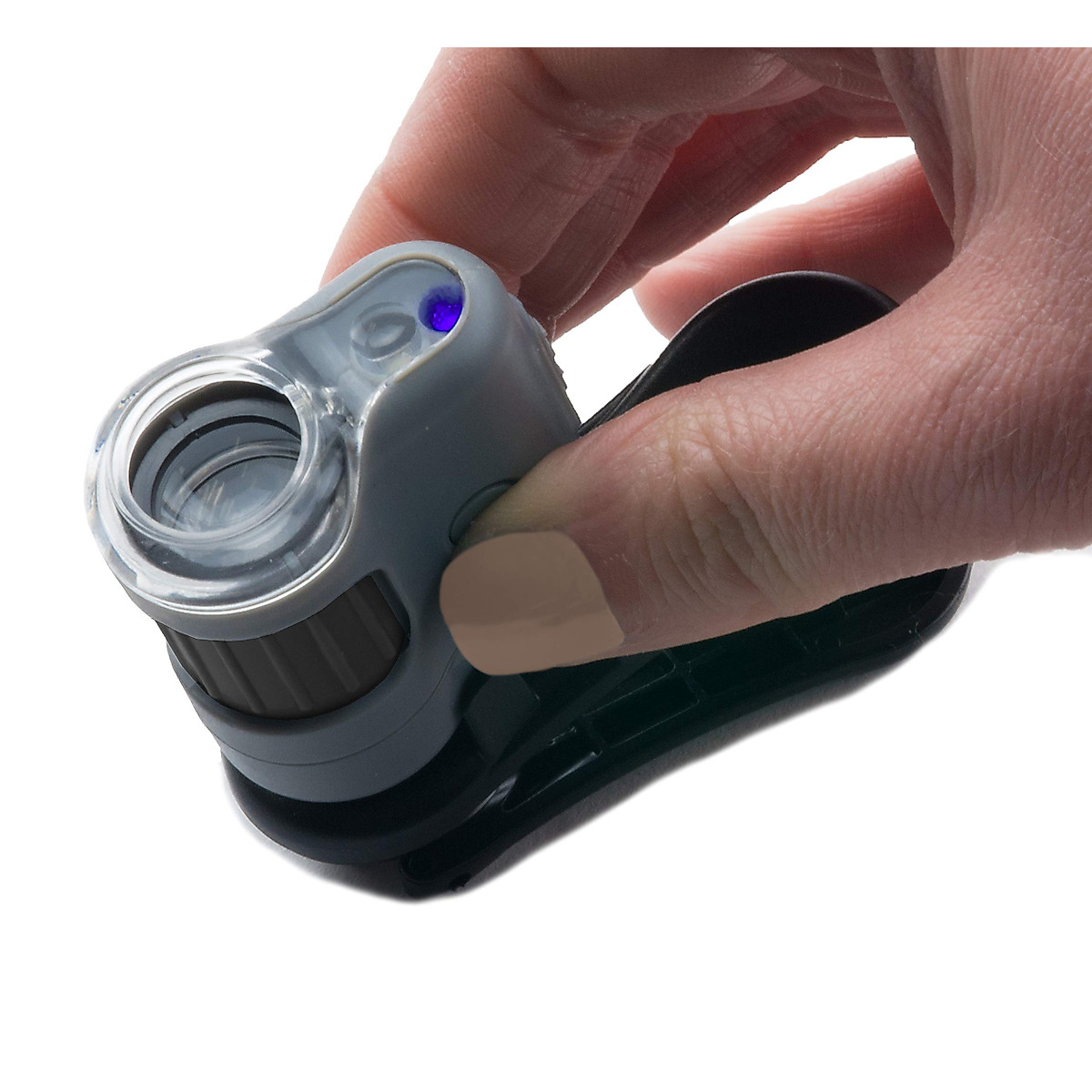 Carson MicroMini 20x LED Lighted Pocket Microscope with Built-in LED and UV Flashlight and Universal Smartphone Digiscoping Adapter Clip (MM-380)
