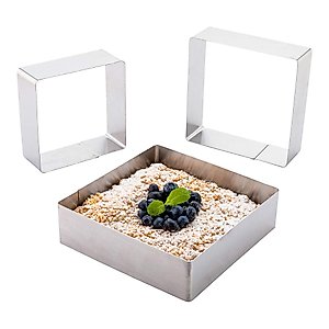 Restaurantware Pastry Tek 7 Inch Square Cookie Cutter Set, 1 Nesting Fondant Square Cutter Set - 3 Pieces, Corrosion-Resistant, Metal Petit Four Cutter Set, Dishwasher-Safe, For Desserts & Treats