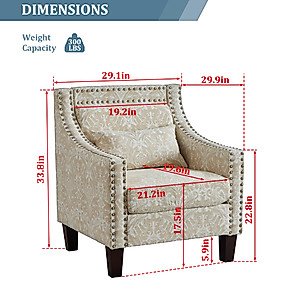 Dolonm Accent Chair with Arms Mid Century Modern Decorative Side Chair Upholstered Reading Chair with Wood Legs Nailhead Studded Wingback Linen Fabric Chair for Living Room Bedroom, Beige