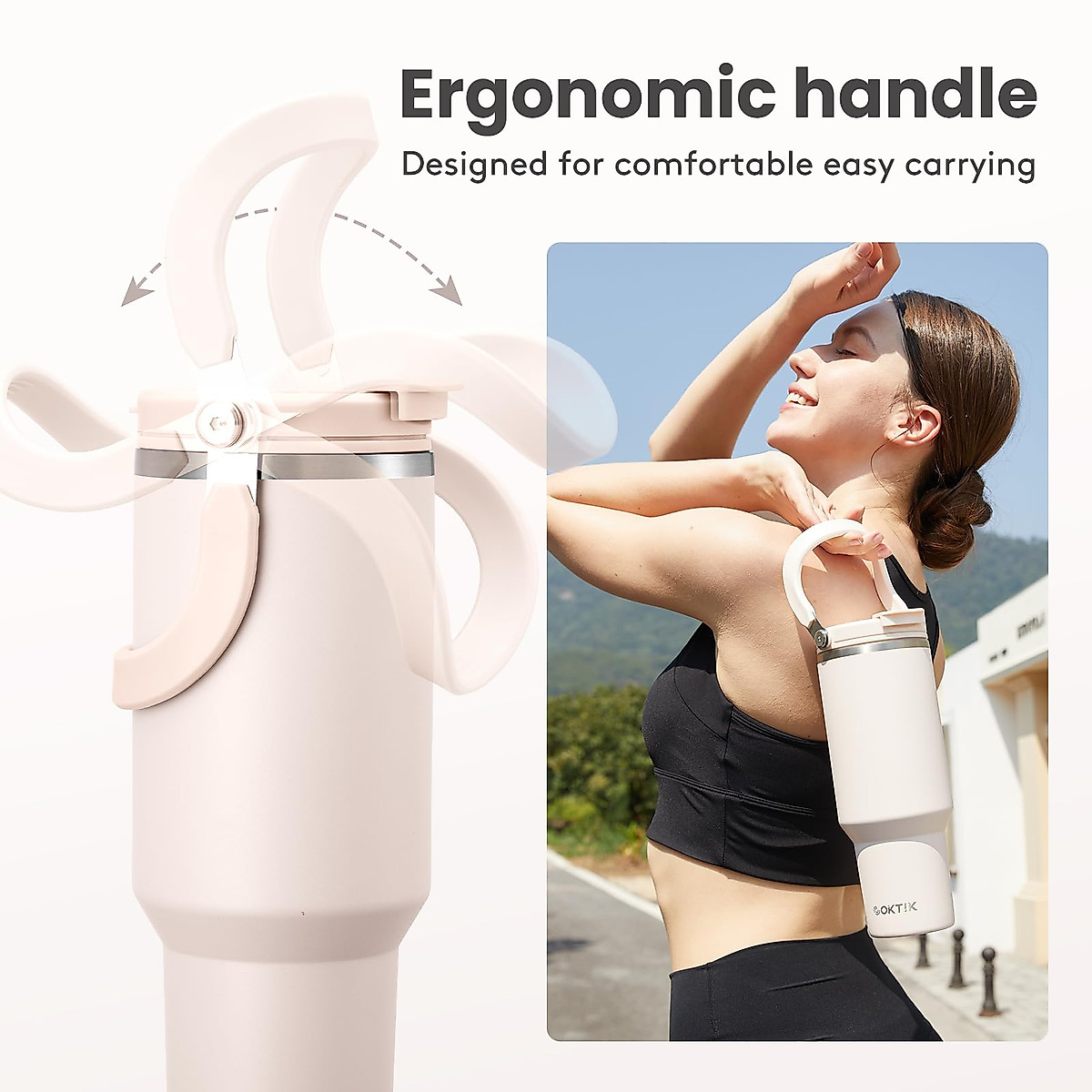 COKTIK 40 oz Tumbler with Handle and Straw, Double Insulated Tumblers with Flip Straw and Top Handle, Leakproof Tumbler, Stanley Cup, Insulated Water Bottle (Rose Quartz)