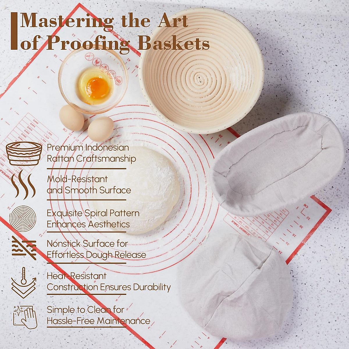 17 Pieces Banneton Bread Proofing Basket Set - 9 inch Round and 10 inch Oval Sourdough Bread Proofing Baskets - A Complete Bread Making Kit, Danish Whisk, Bowl Scraper, Dough Scraper, & Bread Lame