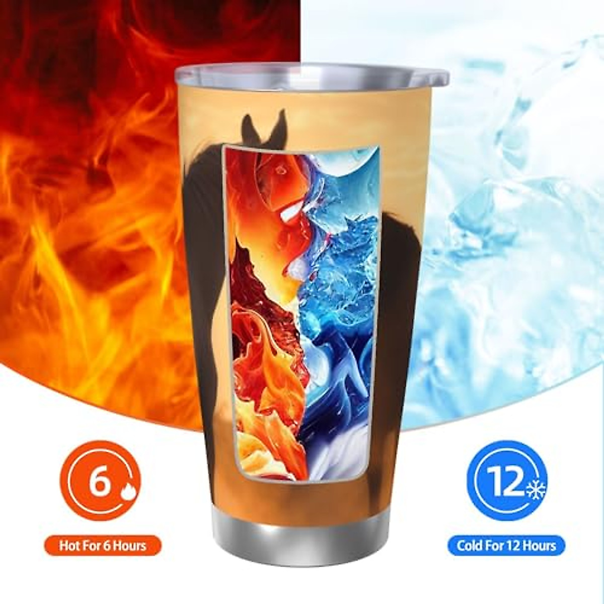 Horses in Love Tumbler with Lid and Straw 20oz Stainless Steel Car Cup for Hot and Cold Drinks, Double Wall Insulated Travel Coffee Mug Reusable Drink Thermos Cup Birthday Gifts