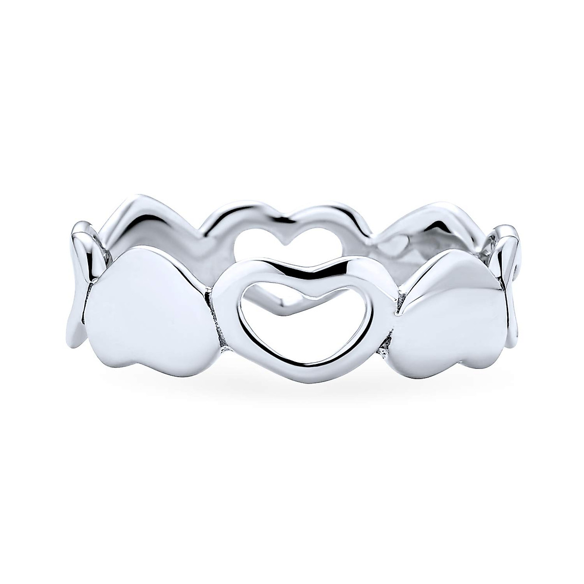 Personalized BFF Friendship Alternating Romantic Open Heart Eternity Band Promise Ring For Women Teen Girlfriend .925 Sterling Silver Customizable