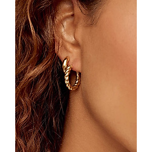 gorjana Women’s Crew Hoops, High Shine Croissant Hoop Earrings, 18K Gold Plated