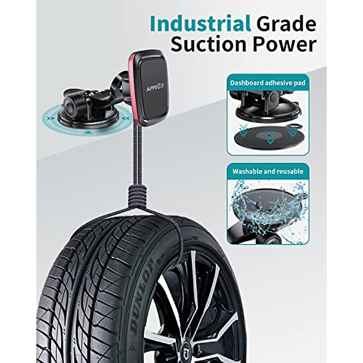 APPS2Car Magnetic Car Phone Mount with Adjustable Arm & 6 Strong Magnets Universal Dashboard Windshield Cell Phone Holder Compatible with iPhone 13 Pro 12 Pro Xs XS Max XR, Samsung S10 S9 and More