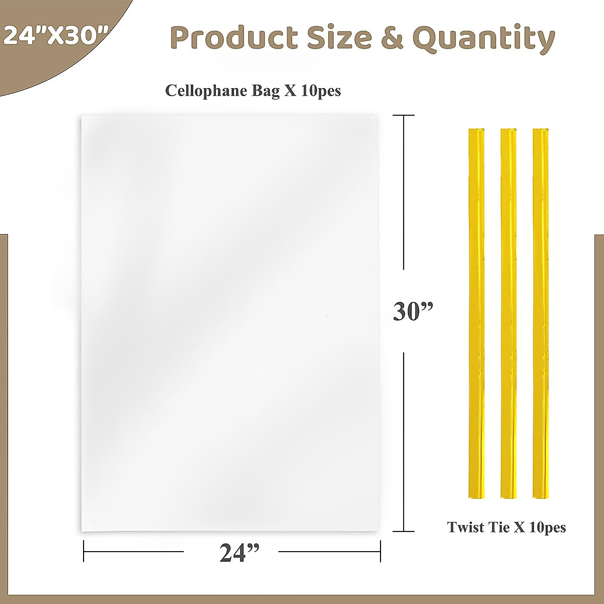 WIKDAY Clear Gift Bags 10 PCS 24x30 Inches Large Cellophane Wrap for Gift Baskets Wrapping Plastic with Ties for Gift Giving, Packaging Products