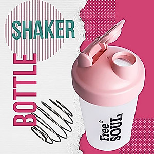 Free Soul Protein Shaker Bottle Pink with Mixball | Mini | BPA Free | Water Bottle for Protein Shakes | Easy to Grip & Temperature Safe (16oz)
