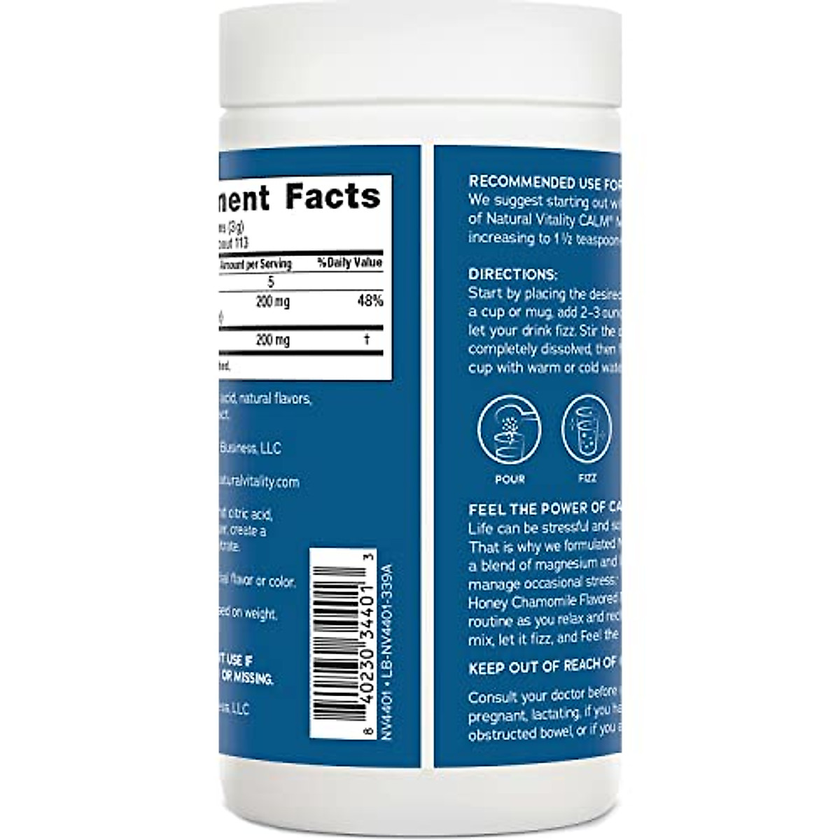 Natural Vitality Calm Mind, Magnesium Citrate + L-Theanine Powder, Supports a Healthy Response to Stress, Gluten Free & Vegetarian, Honey Chamomile, 12 Oz