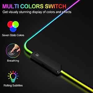TalkWorks Extra Large RGB Gaming Mousepad - Non-Slip Rubber Base, Micro-Textured Durable Cloth, 7 Colors, 14 Lighting Modes, On/Off Light Switch, USB Device Interface - 12 x 31.5 Inches, Black
