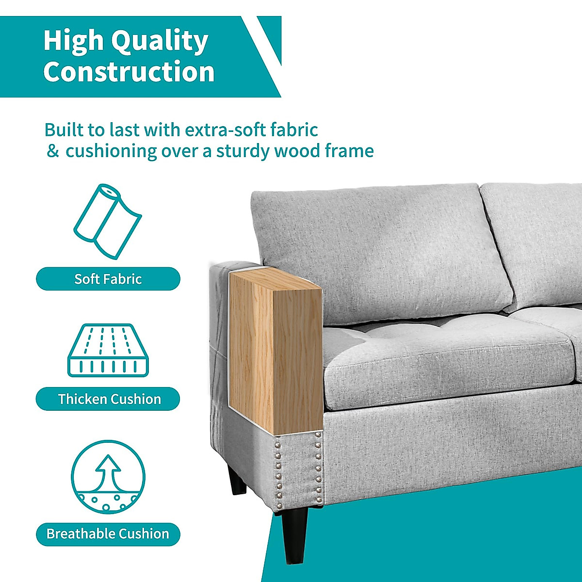 BALUS 77" Reversible Sectional Couch Set L Shaped Modular Linen Sofa with Reversible Storage Ottoman Chaise Modern Sofa Couches for Living Room Apartment Office - Light Grey