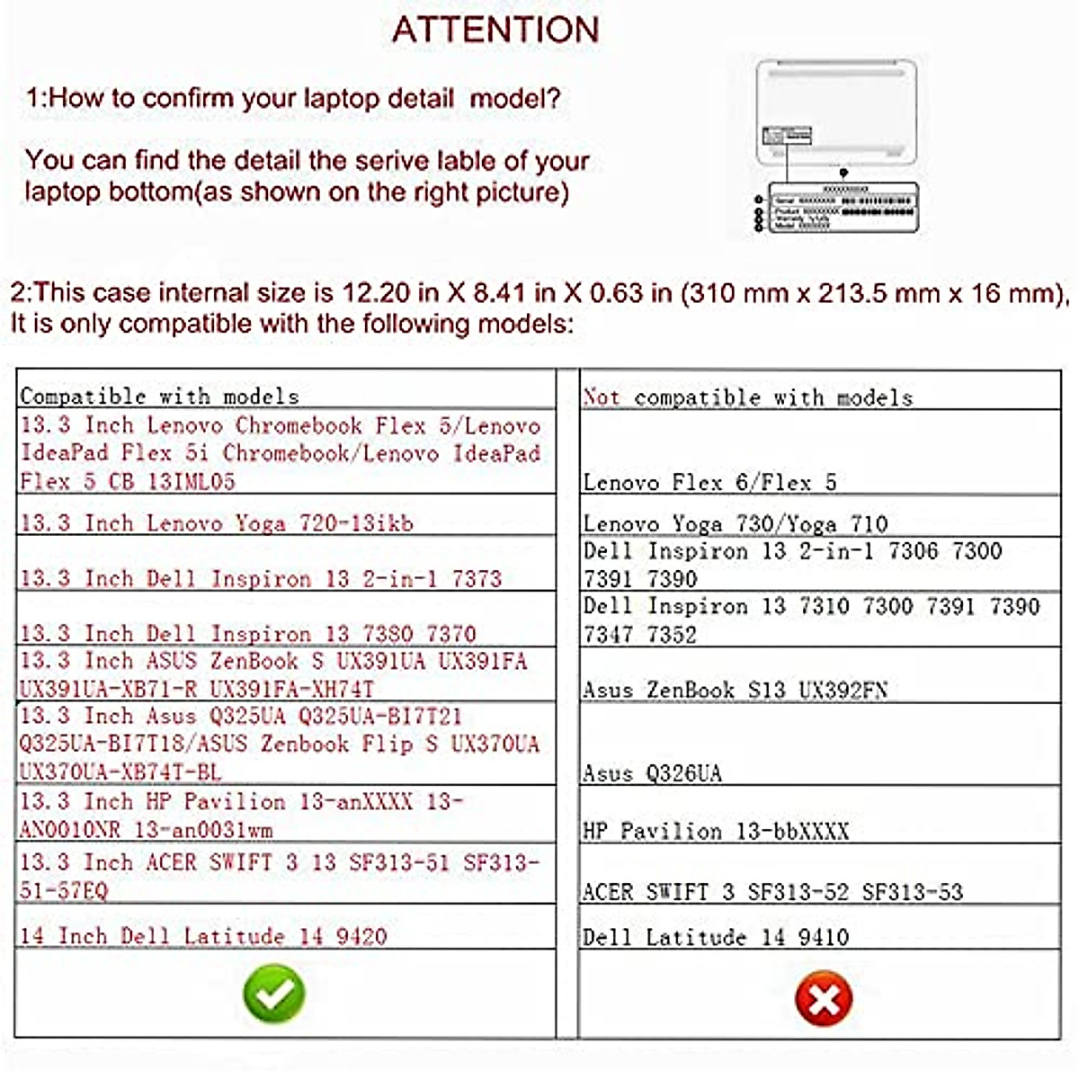 Protective Case + Portable Bag for 13.3" Dell Inspiron 13 2-in-1 7373/Inspiron 13 7380 7370 & ASUS ZenBook S UX391UA/Asus Q325UA/Zenbook Flip S UX370UA & HP Pavilion 13-anXXXX [Not fit ASUS UX392],Red