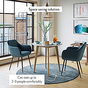 Nathan James Amalia Round Bistro Dining Table with Legs in Tan Wood Finish and Faux White Carrara Marble Top, Light Brown