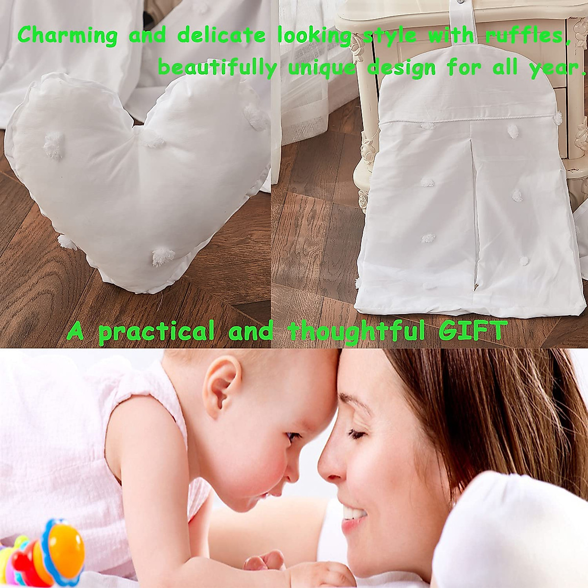 Brandream Gender Neutral Boho Bohemian Baby Girl Boy Nursery Crib Bedding Set - 6pc - Solid Color White Farmhouse Chic Unisex Pom Poms Design Soft Cotton