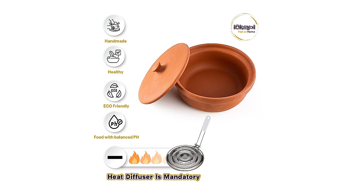 Luksyol Handmade Clay Pot: Unglazed Terracotta Cookware