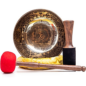 Large Tibetan Singing Bowl Set - 8.5" Master Healing Grade For Sound Bath Chakra 7 Metal Meditation Yoga By Himalayan Bazaar