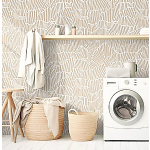Guvana Beige Wallpaper Peel and Stick Wallpaper Boho Wallpaper Striped Contact Paper Modern Removable Wallpaper Adhesive Wallpaper for Bedroom Bathroom Contact Paper for Cabinets Decor 17.3"x78.7"