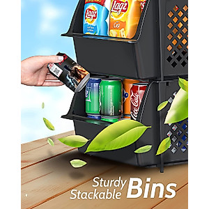 Skywin Plastic Stackable Storage Bins for Pantry - Stackable Bins For Organizing Food, Kitchen, and Bathroom Essentials (Black - 8 Pack)