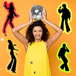 12 Pieces Retro 70s Silhouettes Dance Silhouettes Cutouts Disco Silhouette 80's Vintage Party Supplies Wall Stickers for 70s 80s Theme Party