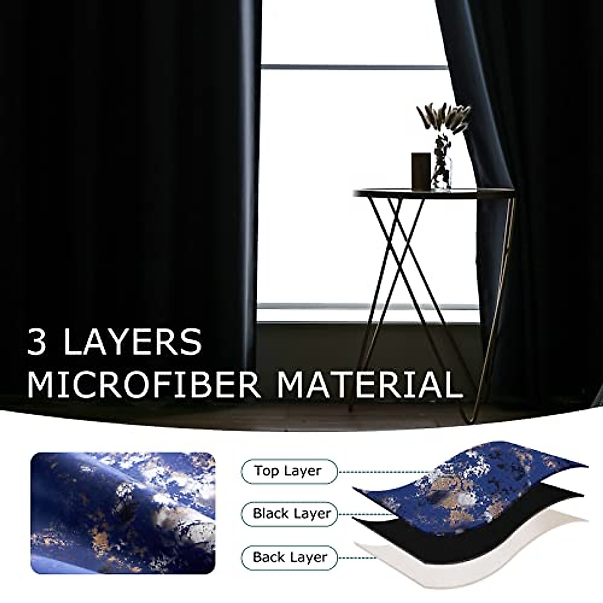 Woaboy 90% Blackout Glitter Velvet Curtains 84In Long Soft Luxury Gold Foil Print Window Curtain for Bedroom Living Room Blackout Darkening Thermal Insulated Grommet 2 Panels 52W x 84L Navy