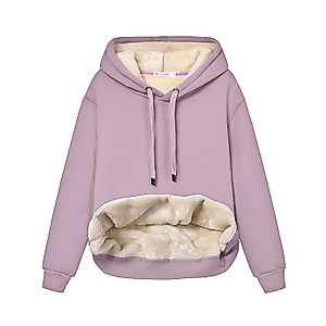 Fenclushy Womens Winter Hoodies Warm Fleece Sherpa Lined Pullover Hooded Sweatshirt(Purple,M)