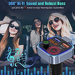 LENCENT FM Transmitter in-Car Adapter,Type-C PD 20W+ QC3.0 Fast USB Charger, Wireless Bluetooth 5.0 Radio Car Kit,Hands Free Calling, Mp3 Player Receiver Hi Fi Bass Support U Disk