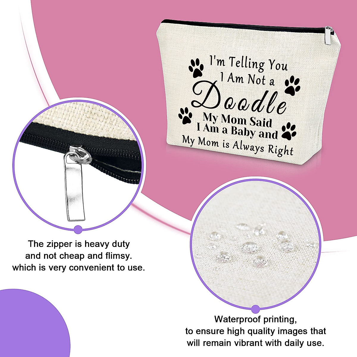 Sazuwu Doodle Mom Gift Doodle Dog Lover Gift Makeup Bag Mother's Day Gift for Doodle Mom Birthday Gifts for Friend Female Cosmetic Bag Doodle Dog Owner Gifts Christmas Gifts Cosmetic Travel Pouch
