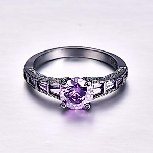Narica Black Gold Plated Women's Antique Ring Retro Oxidized Finished Round Cut Created Amethyst CZ Cubic Zirconia Filled Engagement Promise Wedding Vintage Band for Mom Lover 8#