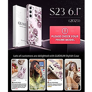 GUOVLIN for Samsung Galaxy S23 Case 6.1", with [Screen Protector+Camera Lens Protector] Flower Shockproof Hard Back&Soft Edge Clear Floral Women Bumper Protective Phone Cover, 2023 (Alluring Purple)
