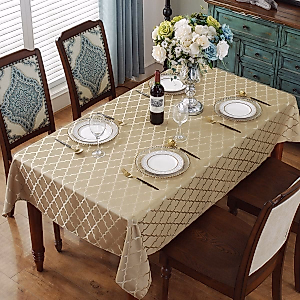 Jacquard Tablecloth Flower Pattern Polyester Table Cloth Spill Proof Dust-Proof Wrinkle Resistant Table Cover for Kitchen Dining Tabletop Decoration (Rectangle/Oblong, 60" x 84" (6-8 Seats), Gold)