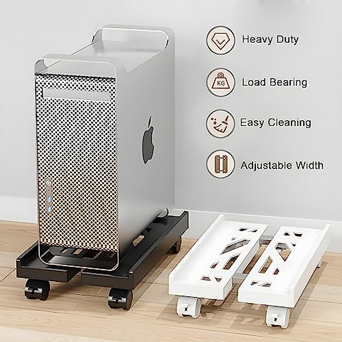 Kriico Computer Tower Cart, Adjustable Mobile CPU Stand, PC Stand with Rolling Casters, CPU Raise Fits Most PC Gaming Office Desk Accessories(White)