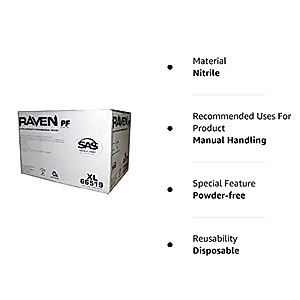 10 Pack SAS Safety 66519 Raven 6 mil Black Nitrile Disposable Gloves - X-Large (100 Gloves per Box)