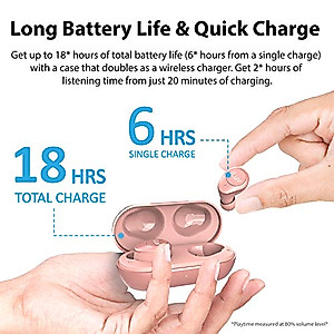 iLuv TB200 Rose Gold True Wireless Earbuds Cordless in-Ear Bluetooth 5.0 with Hands-Free Call Microphone, IPX6 Waterproof Protection, High-Fidelity Sound; Includes Compact Charging Case & 4 Ear Tips