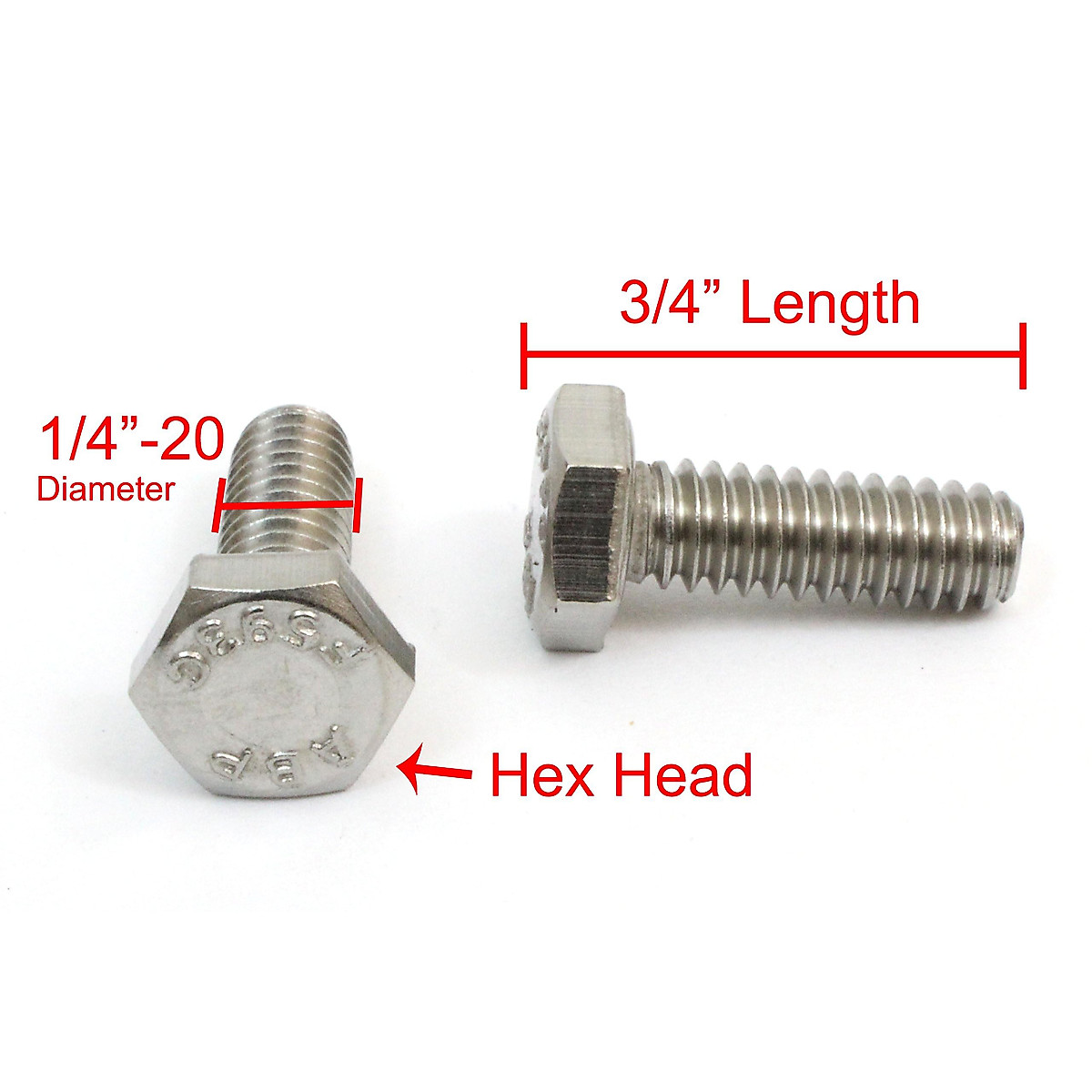 Bolt Dropper 1/4" x 3/4" Stainless Steel Hex Bolts, (100pcs), 18-8 (304) S/S, by Bolt Dropper.