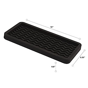 HomeBee Silicone Kitchen Bath Vanity Organizer Tray, Non-Slip Multipurpose Sink Caddy | Dish Sponge, Brush, Soap Dispenser Bottle Holder | Dishwasher Safe Rubber Counter Mat (10 x 5.25 Inch – Black)