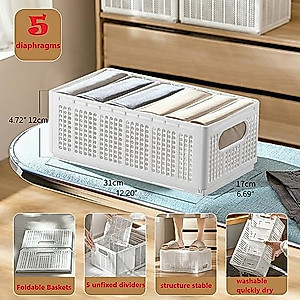 Byscyrj Foldable Storage Baskets with Dividers, Plastic Box Drawer Organizer for Baby Clothes,White Storage Containers Bins Small Baskets for Nursery Shelves Desktop Closet Playroom Office, 3 Pack