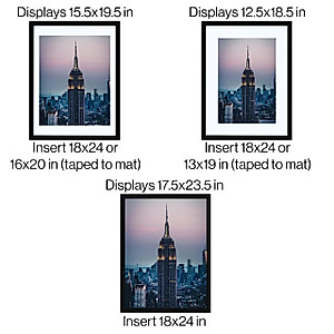 Frame Amo 18x24 Black Solid Wood Poster Frame, White Multi Mat for 13x19 and 16x20 Image, 1 inch Wide, Acrylic Front