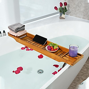 VaeFae Teak Bathtub Tray, Wooden Bath Caddy Tray for Bathtub, Bath Tub Wood Tray Table for Tub