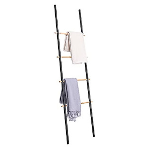 Navaris Towel Ladder Rack - Wood and Metal Blanket Holder for Bathroom, Living Room, Bedroom - Leaning Decor Wall Stand for Towels, Blankets, Quilts