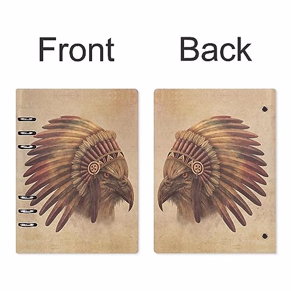 US Indian Bald Eagle Notebook Cover 6-Ring Binder Portable Planner Book Loose-Leaf Cover for Home Office